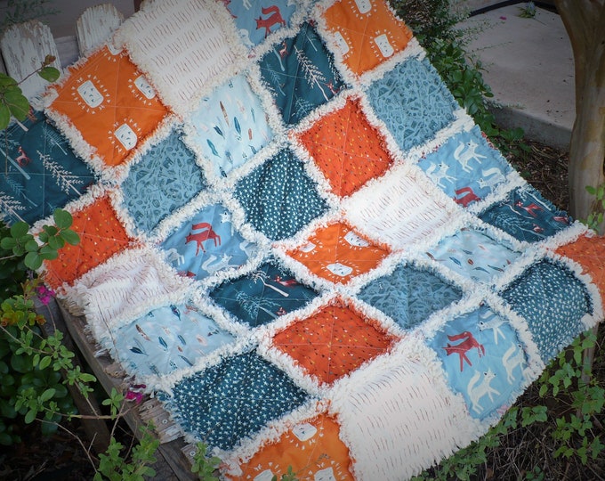 Baby Rag Quilt Baby Boy Crib Quilt Boy Rag Quilt Modern Woodland ...