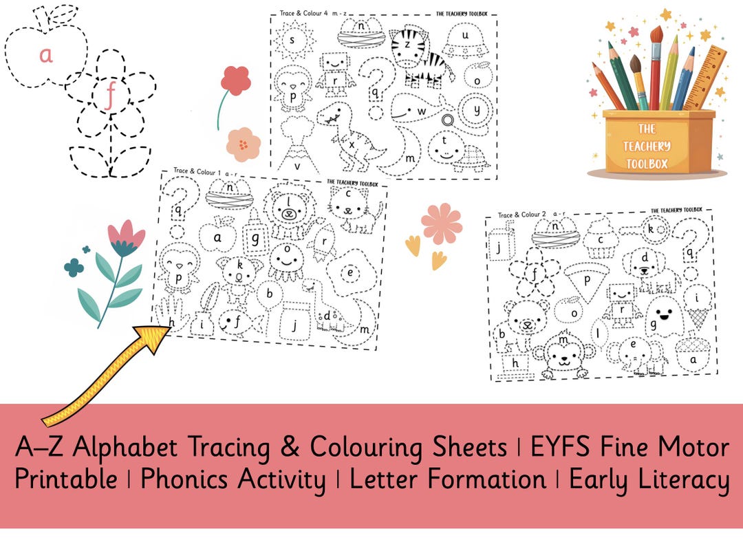 A–Z Alphabet Tracing & Colouring Sheets | EYFS Fine Motor Printable ...