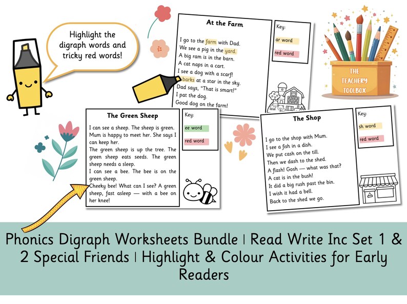 21 Phonics Digraph Worksheets Bundle | Read Write Inc Set 1 & 2 Special ...