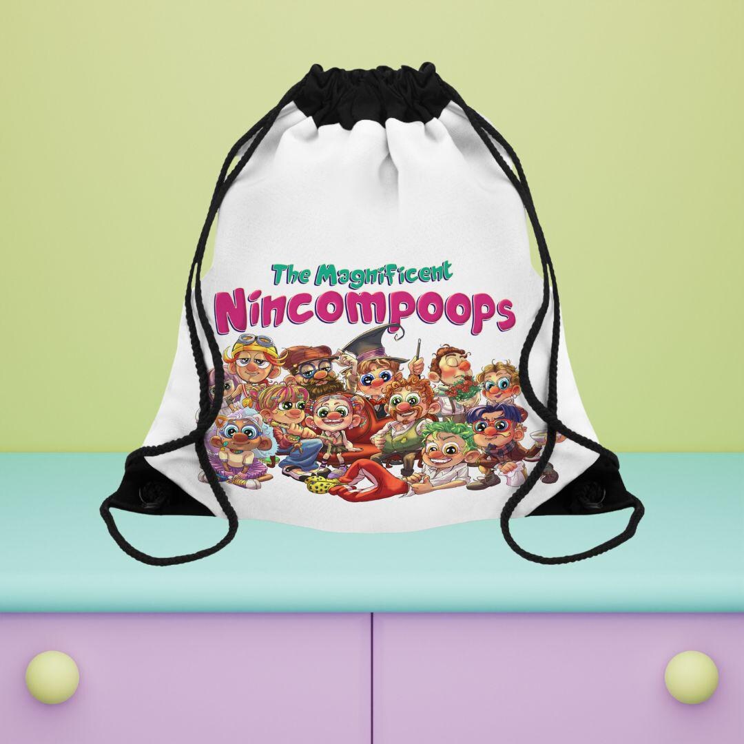 The Magnificent Nincompoop Kid Drawstring Bag | Fun Cartoon Backpack ...