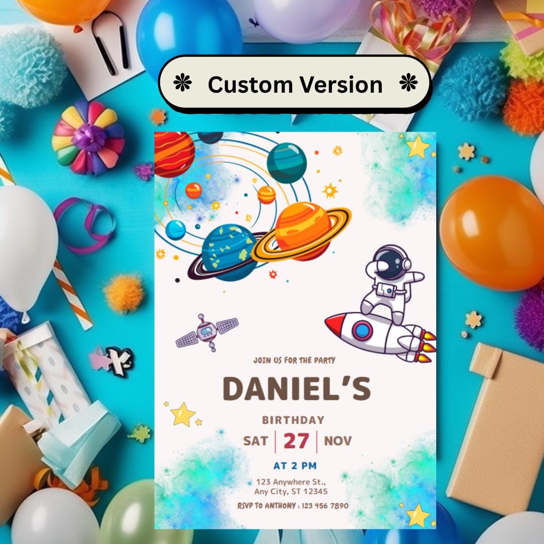 Custom Space Birthday Invitation – Astronaut Party Invite With Matching ...