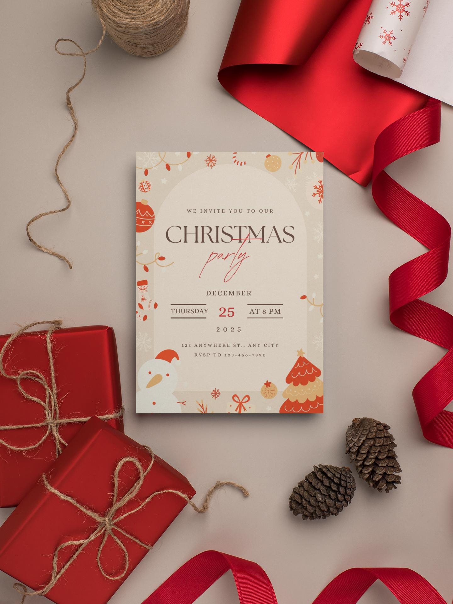 Minimalist Christmas Party Invitation: Neutral Holiday Theme (digital ...