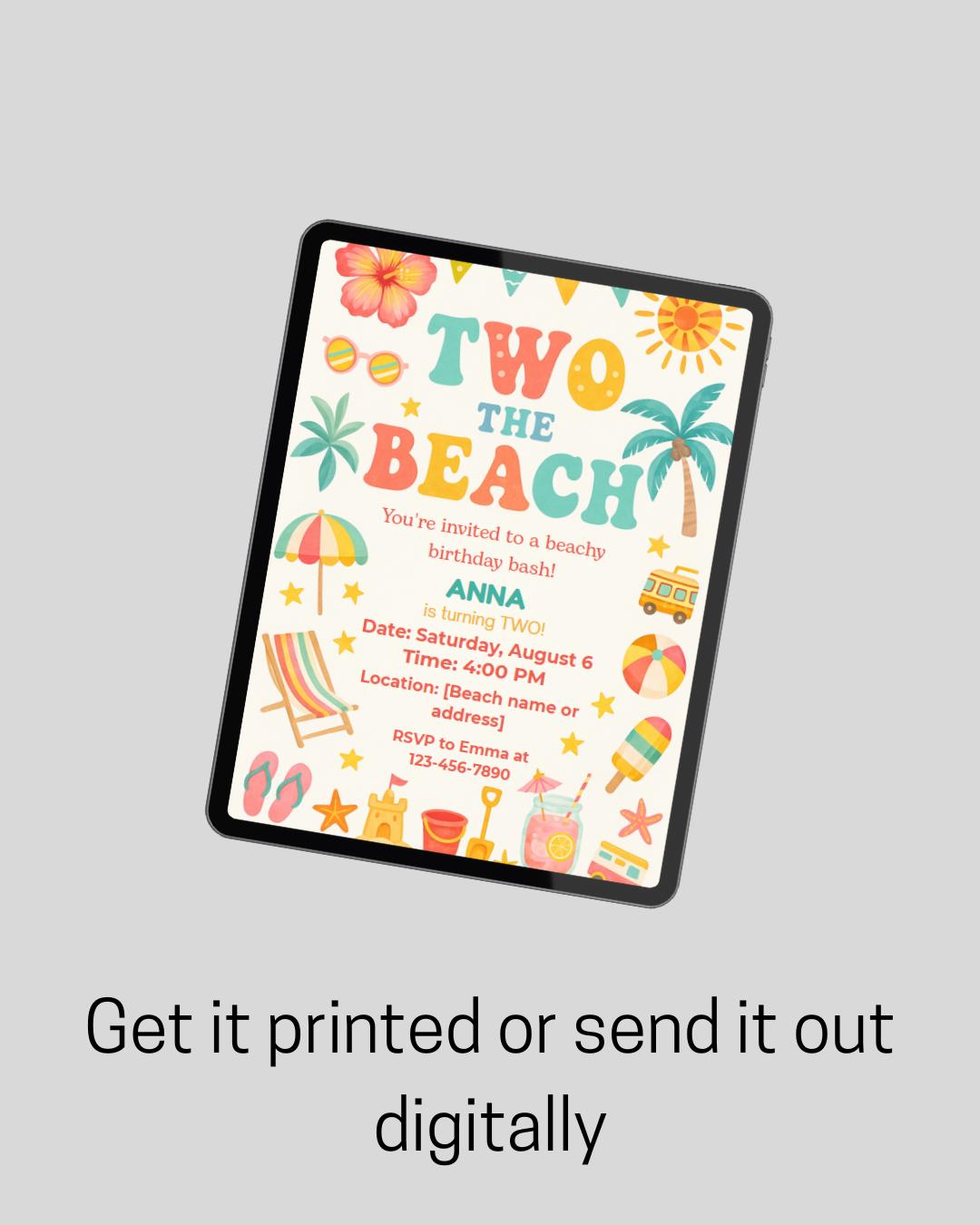 Two the Beach 2nd Birthday Invitation – Custom Summer Party Invite for ...