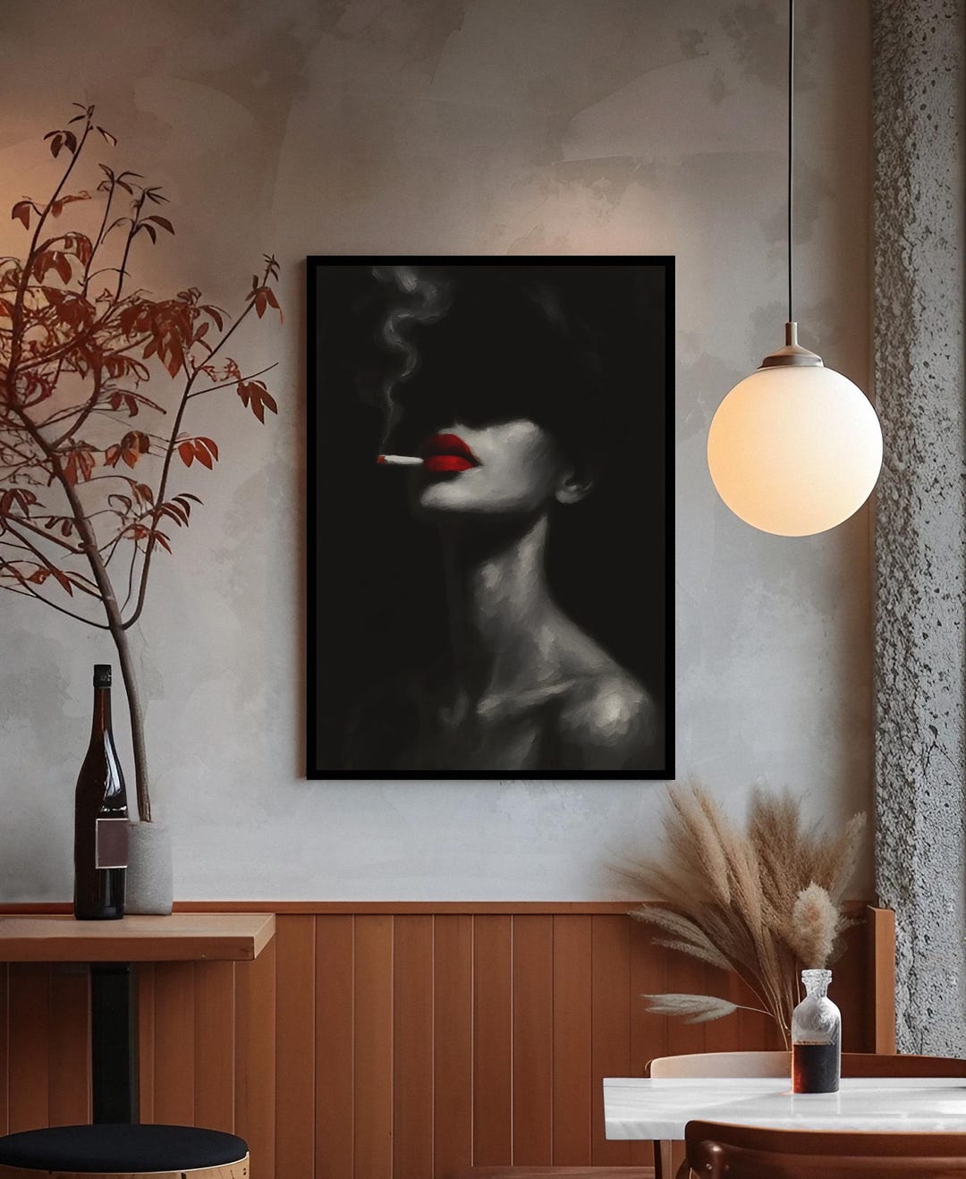 Smoking in Silence – Sensual Black and White Portrait With Red Lips ...