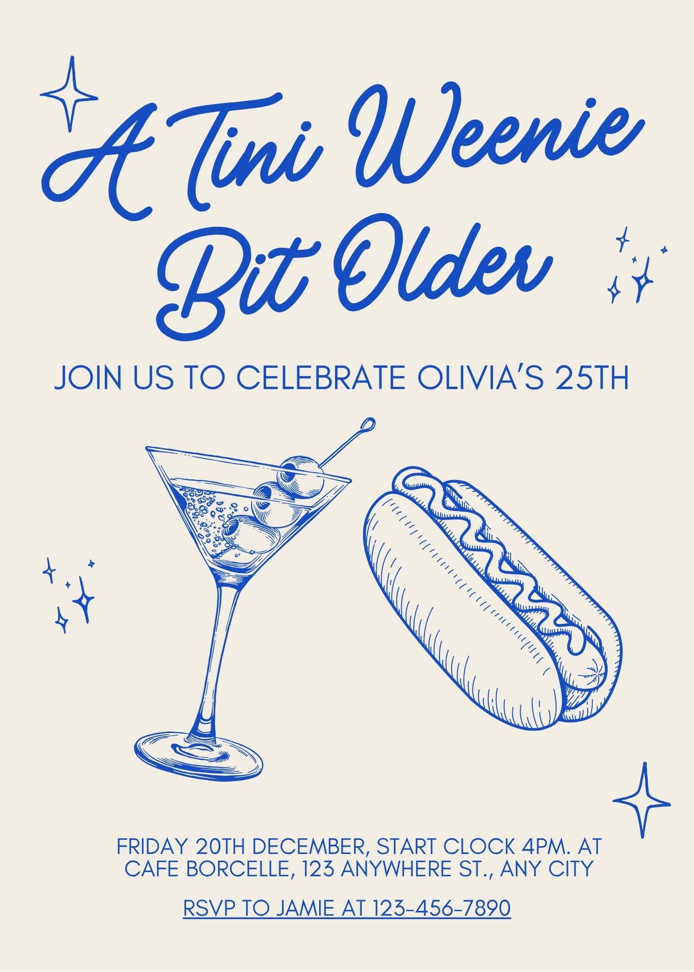 A Teenie Weenie Bit Older | Hot Dogs and Martini Birthday Invitation - Etsy