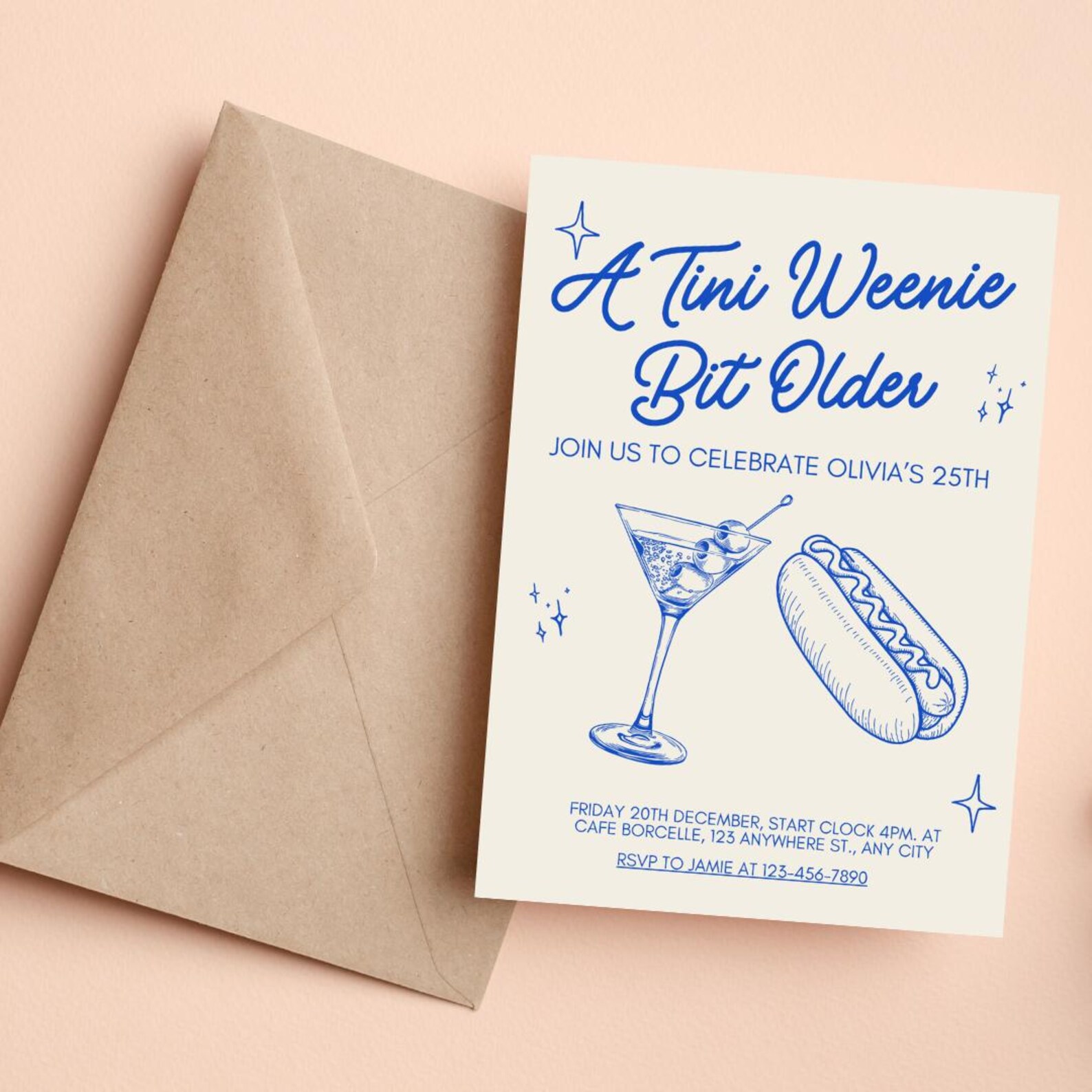 A Teenie Weenie Bit Older | Hot Dogs and Martini Birthday Invitation - Etsy