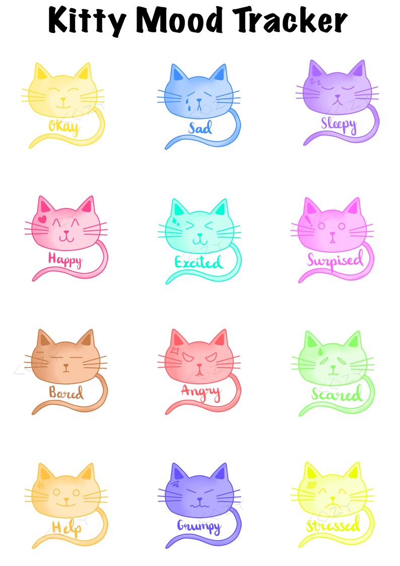 Kitty Cat Mood Tracker Digital Stickers - Etsy