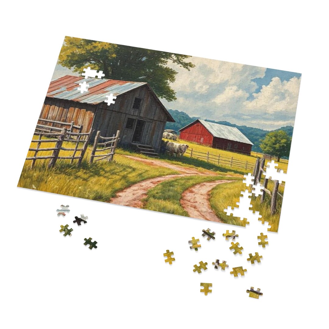 Rustic Farmhouse Jigsaw Puzzle With Tin: Barn Scene Family Game - Etsy