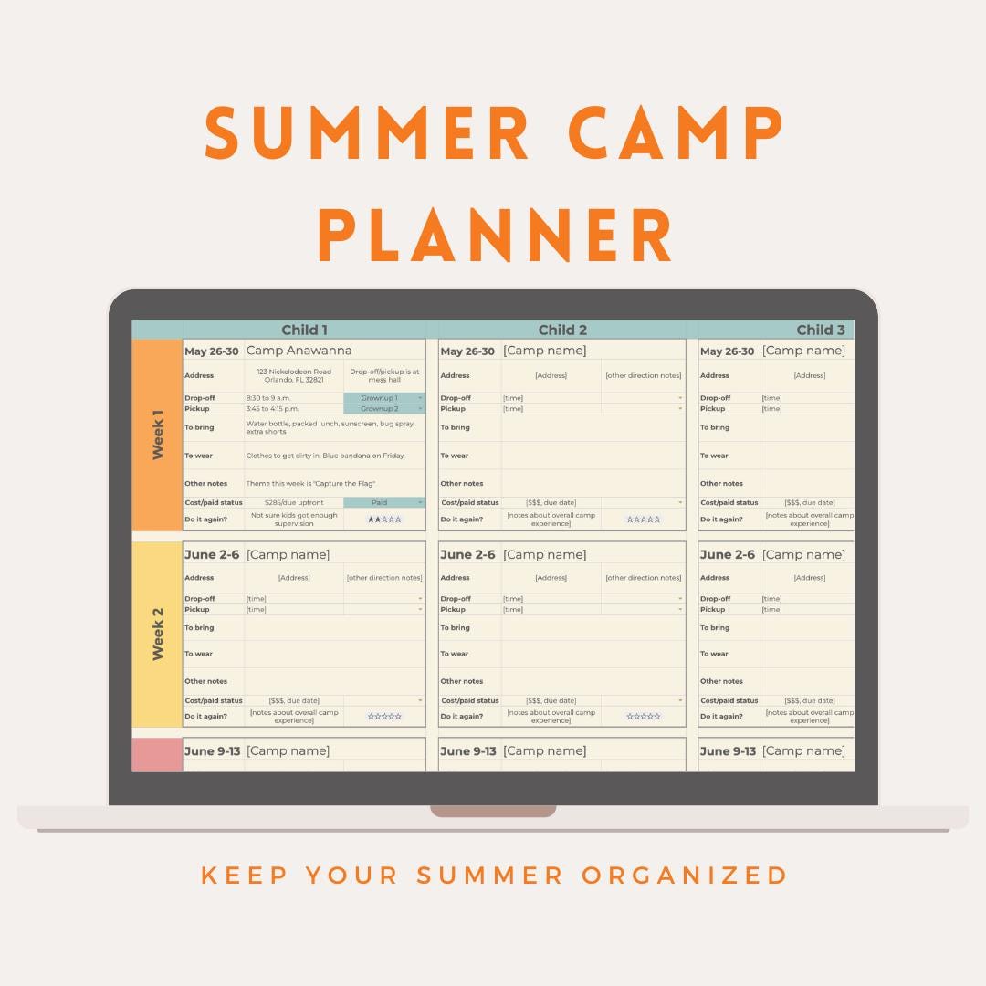 Summer Camp Planner/organization Spreadsheet for 2025 - Etsy