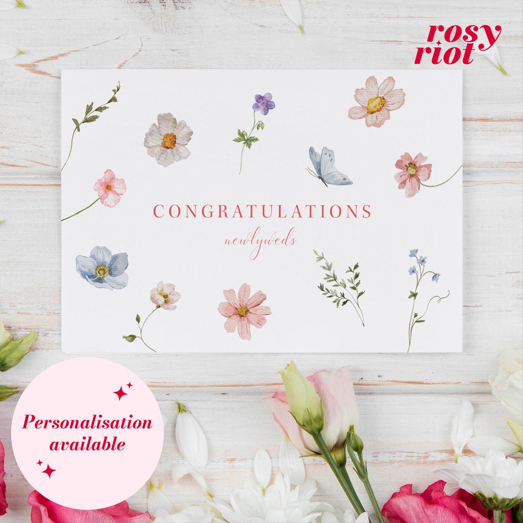 Personalized Wedding Congratulations Card: Pastel Floral Newlyweds ...
