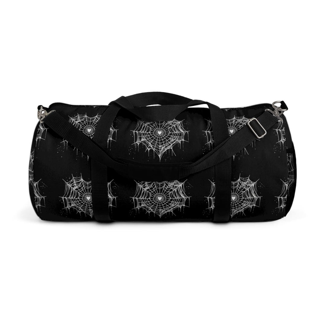 Black Duffel Bag With Spider Web Pattern, Gothic Travel Bag, Unisex ...