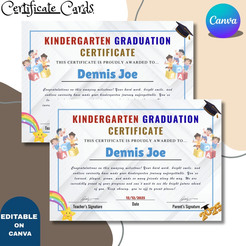 Kindergarten Graduation Certificate Editable | 2025 Graduation ...
