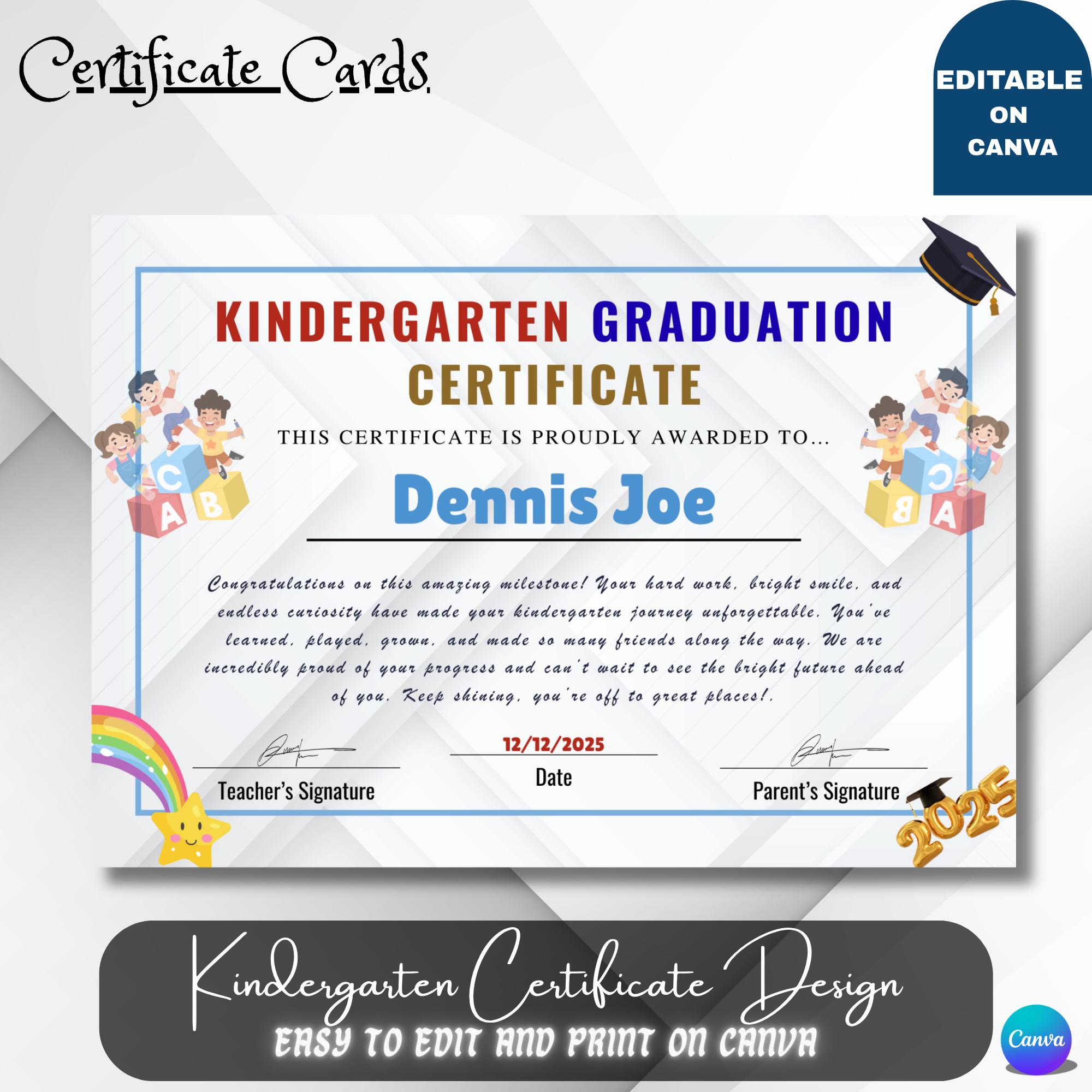 Kindergarten Graduation Certificate Editable | 2025 Graduation ...