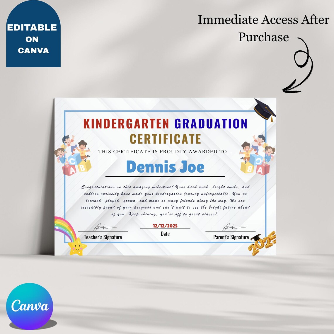 Kindergarten Graduation Certificate Editable | 2025 Graduation ...