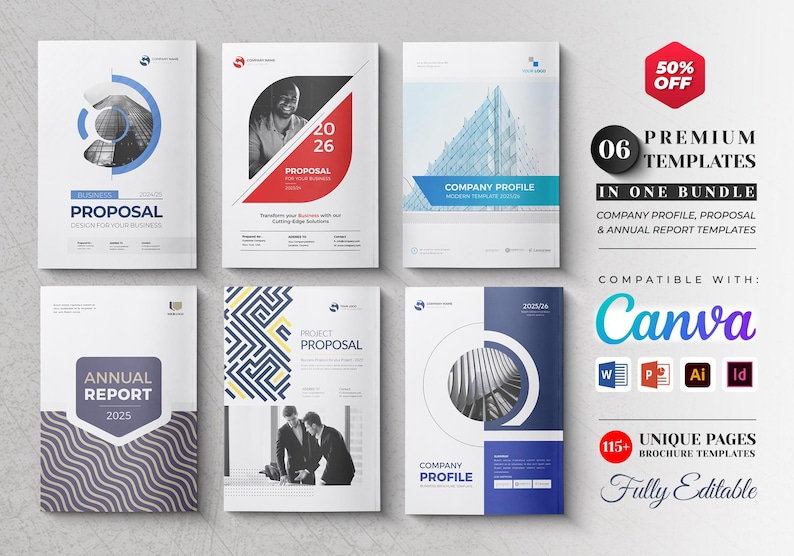 Business Brochure Template Bundle (canva, Powerpoint, Word, Indesign ...
