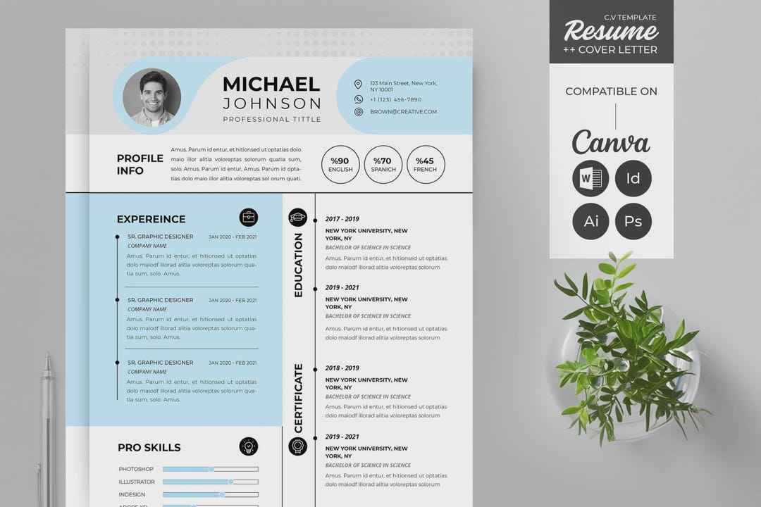 Editable Resume Template: Creative CV Design for Canva, Word, Adobe - Etsy