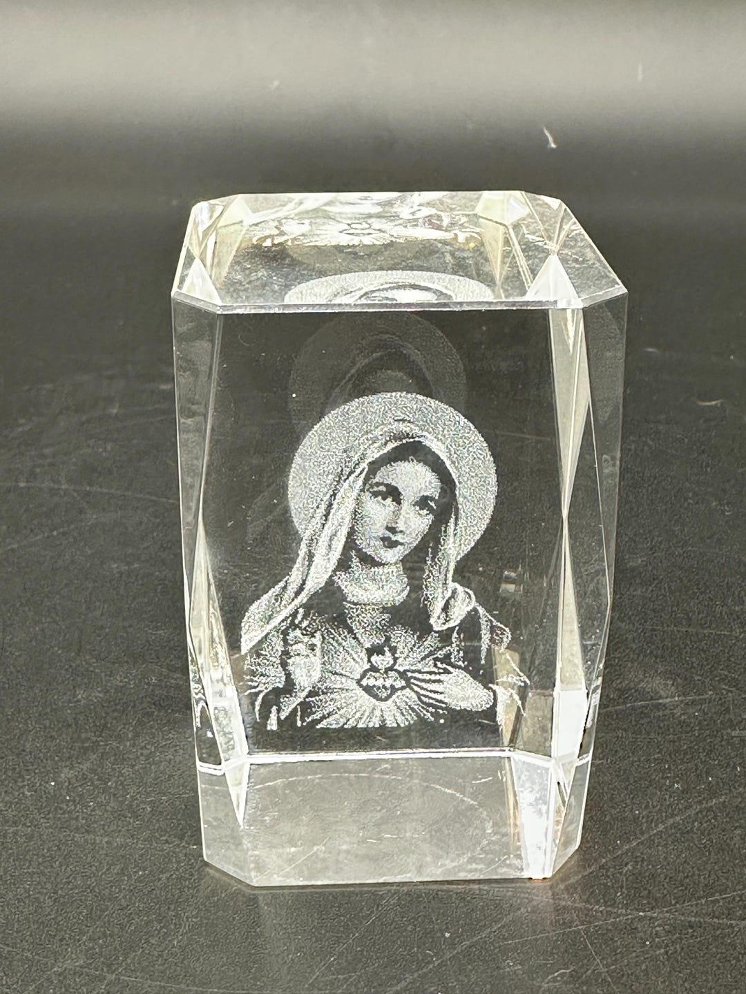 Vintage Christian Immaculate Heart of Mary Clear Holographic Crystal ...