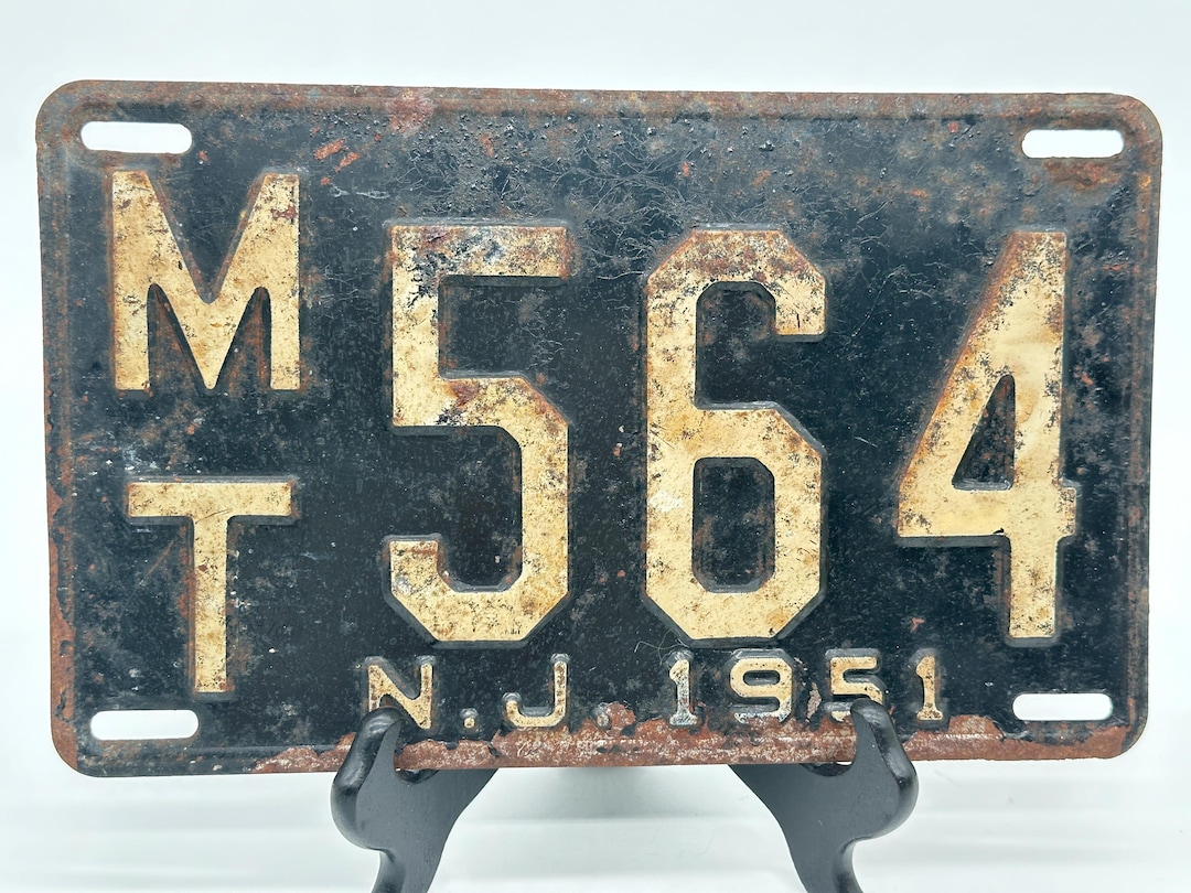 Vintage New Jersey NJ License Plate 1951 51 Black & White MT 564 - Etsy