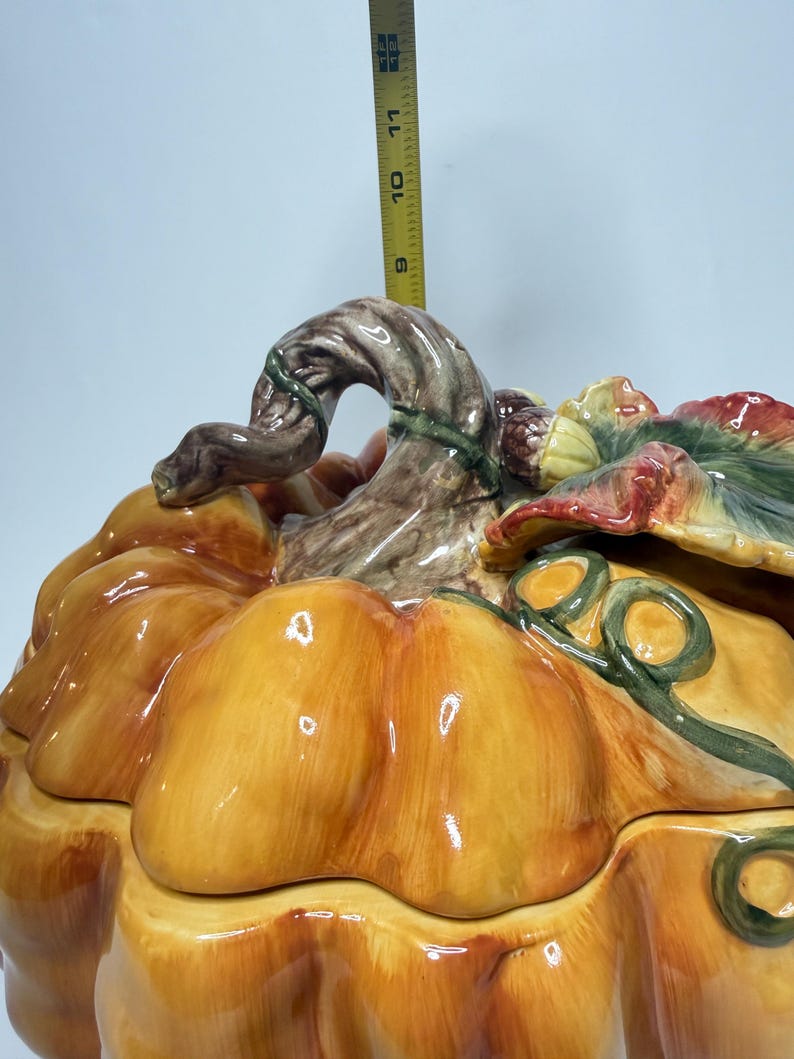 Pumpkin Patch Tureen W/ Ladle & Lid Made in USA Ceramic 9.5x9.5” Fall ...
