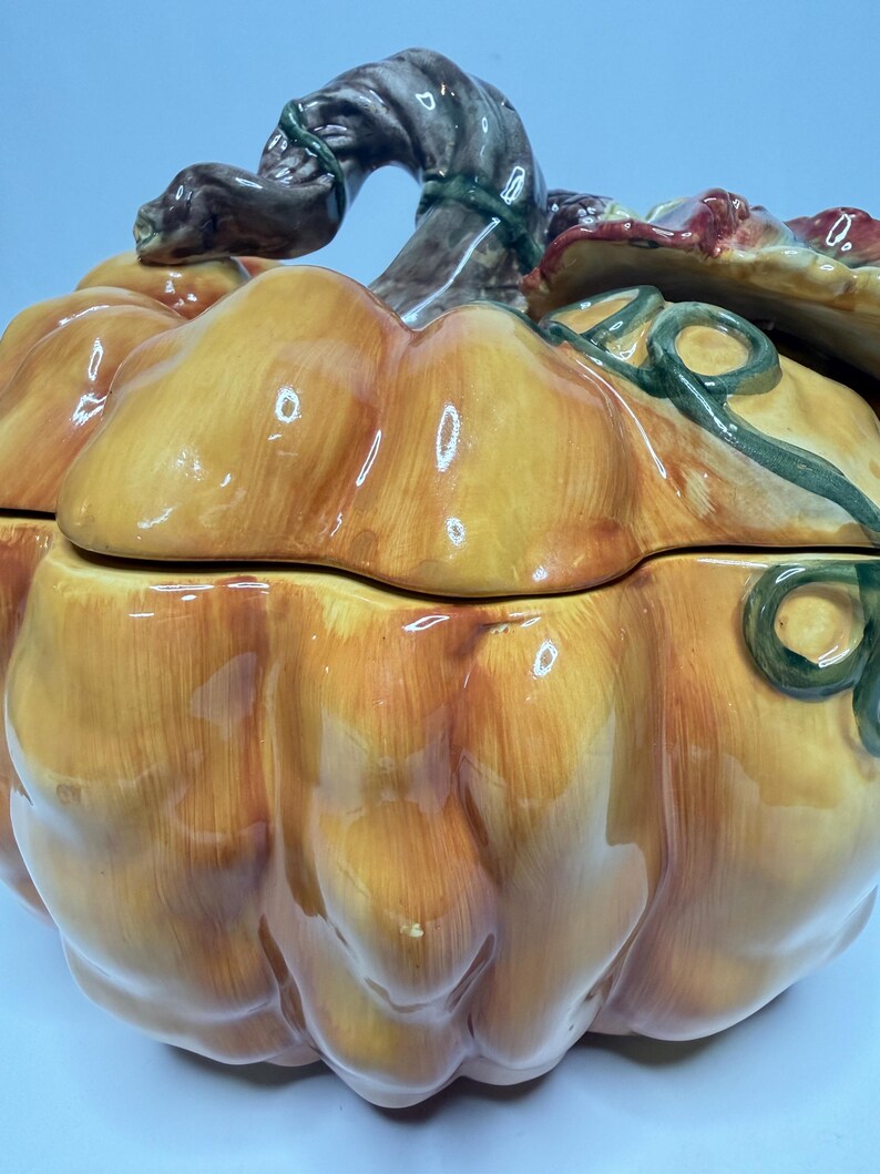 Pumpkin Patch Tureen W/ Ladle & Lid Made in USA Ceramic 9.5x9.5” Fall ...