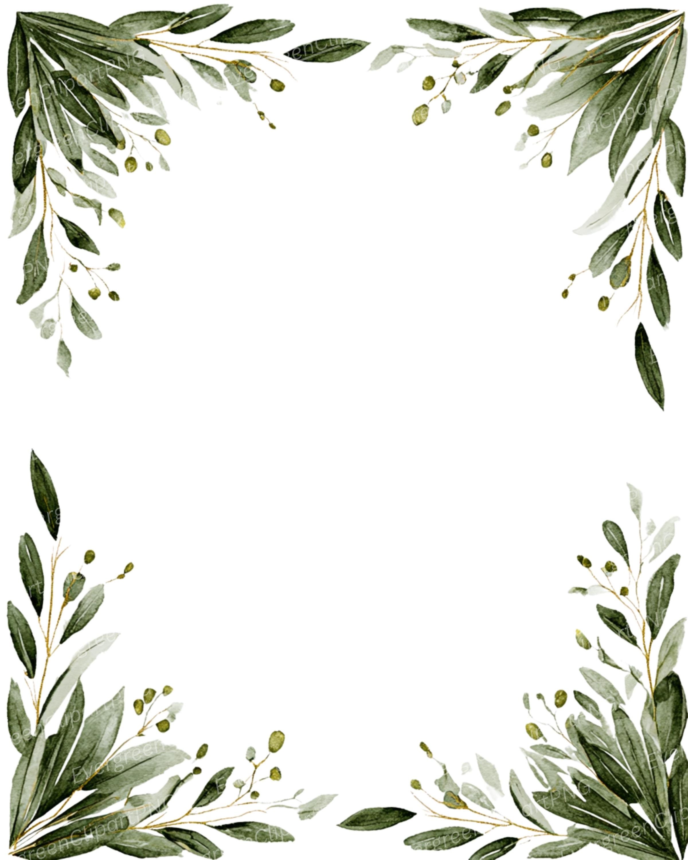 10 Watercolor Olive Branch Frame Clipart: Botanical Wreaths (digital ...