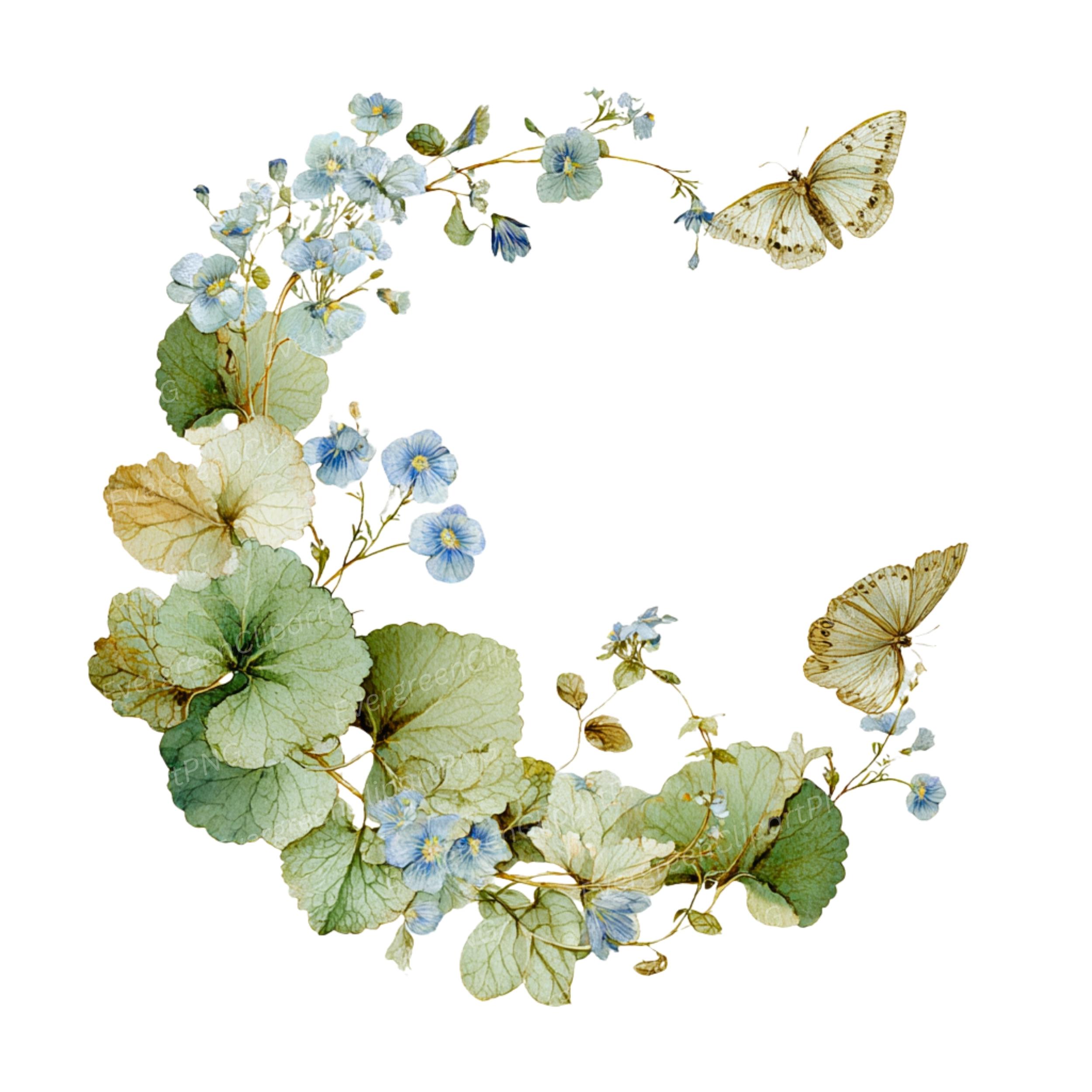 Blue Floral Wreath Frames: Watercolor Flower Clipart (digital Download ...