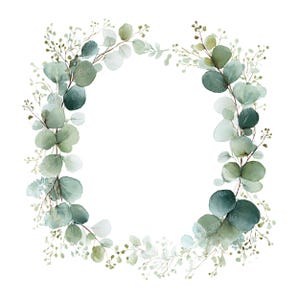 Watercolor Eucalyptus Wreath Clipart, Greenery Frames (11 PNG Digital ...