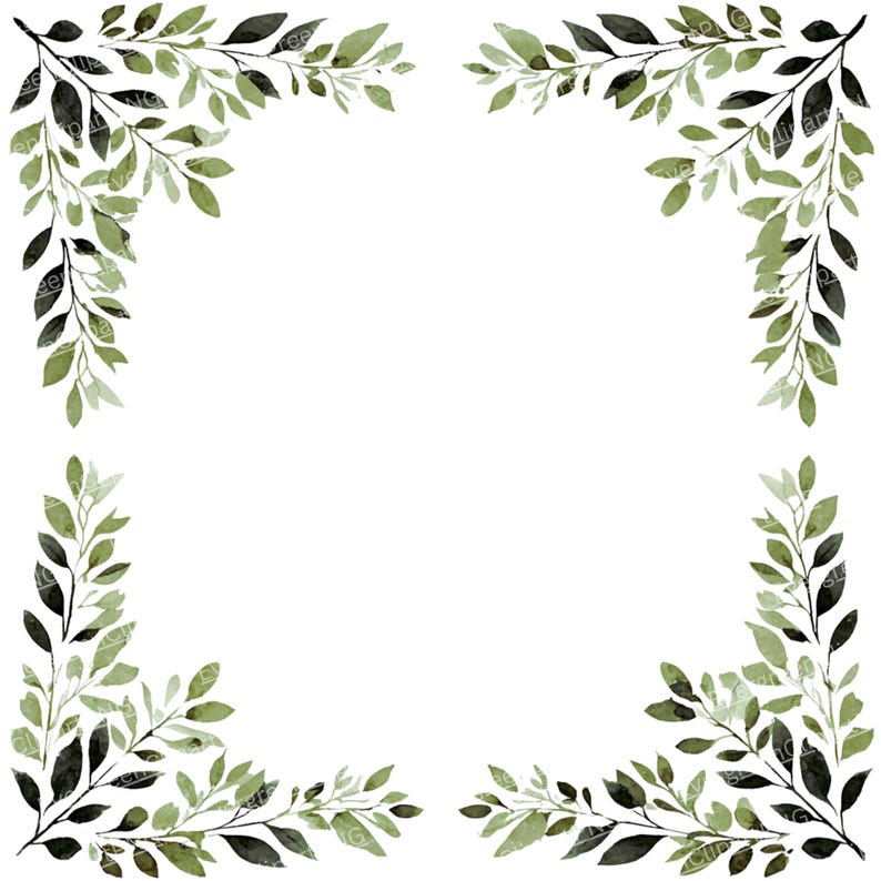 Watercolor Green Leaf Frame Clipart: Botanical Wreaths & Borders (PNG ...