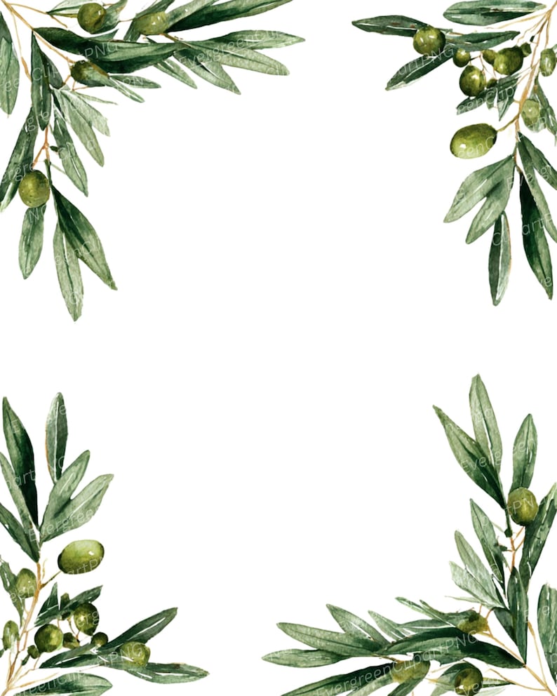 Watercolor Olive Branch Frames: Botanical Wreaths, Wedding Clipart ...