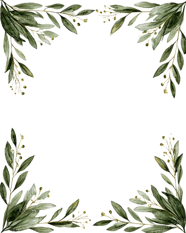 10 Watercolor Olive Branch Frame Clipart: Botanical Wreaths (digital ...