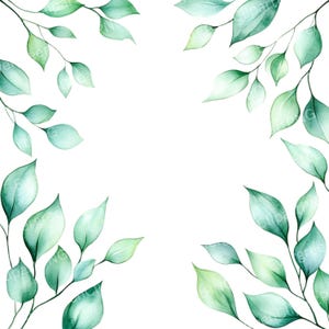 Watercolor Leaves Frame Clipart: Green Botanical Borders (digital ...