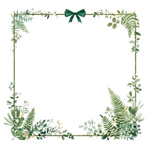 Fern & Ribbon Frame Clipart: Botanical Greenery PNG Borders (digital ...