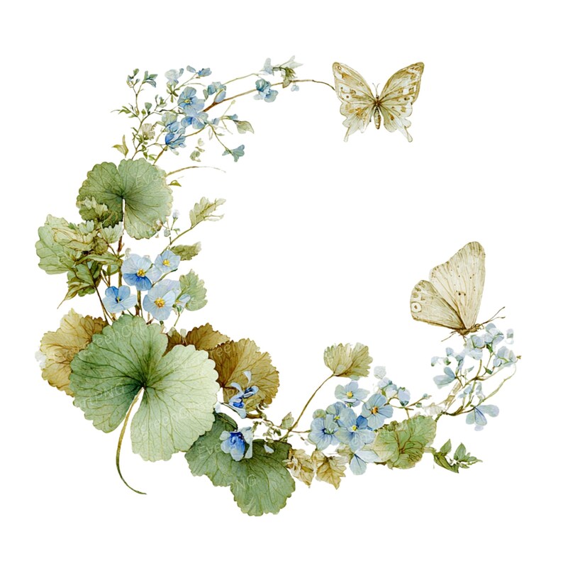 Blue Floral Wreath Frames: Watercolor Flower Clipart (digital Download ...