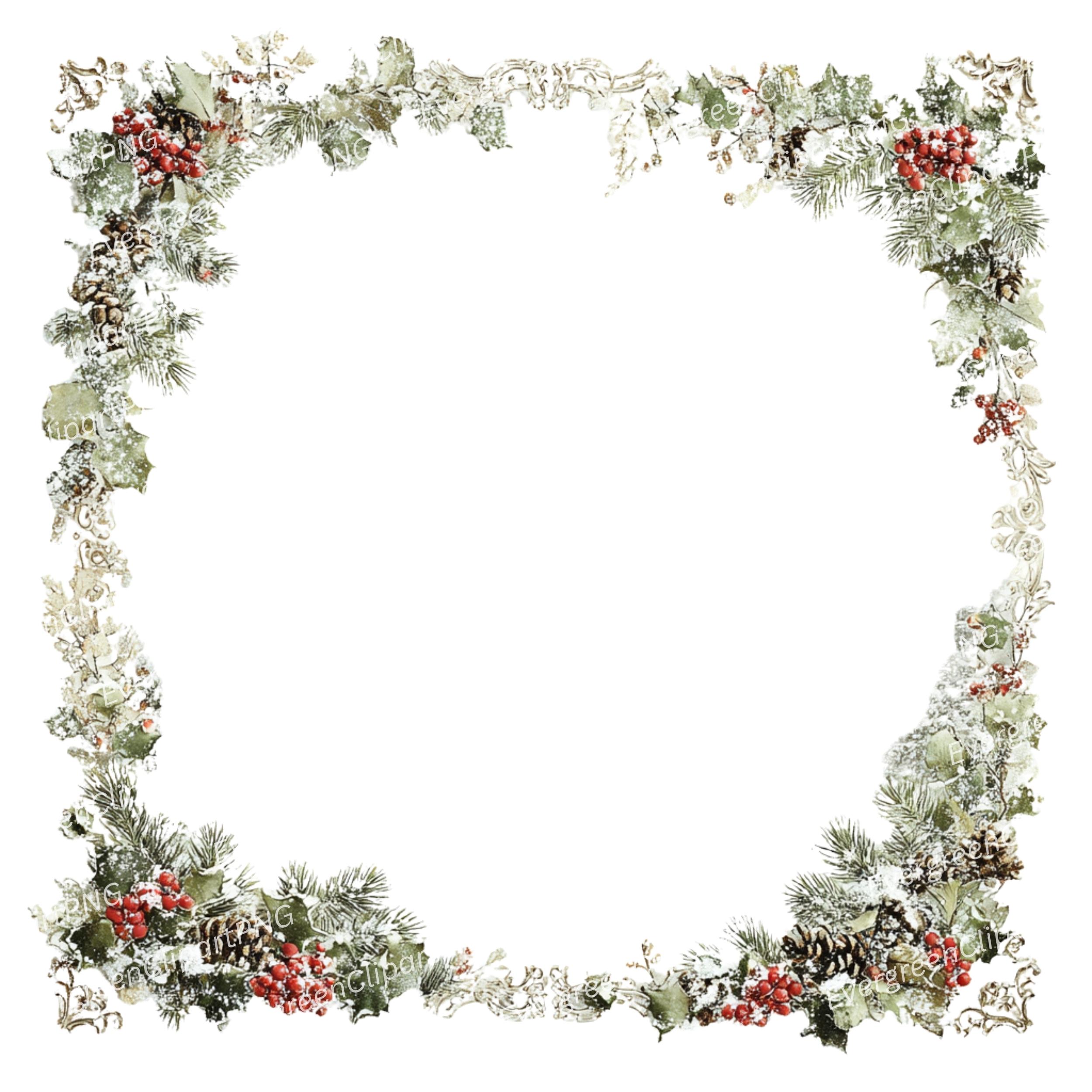 9 Watercolor Christmas Frames Clipart: Pine & Berry Holiday Borders ...