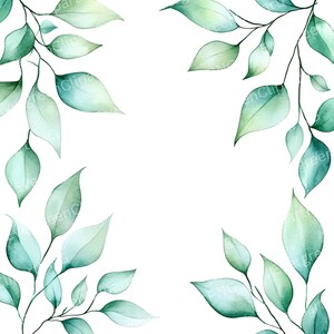 Watercolor Leaves Frame Clipart: Green Botanical Borders (digital ...
