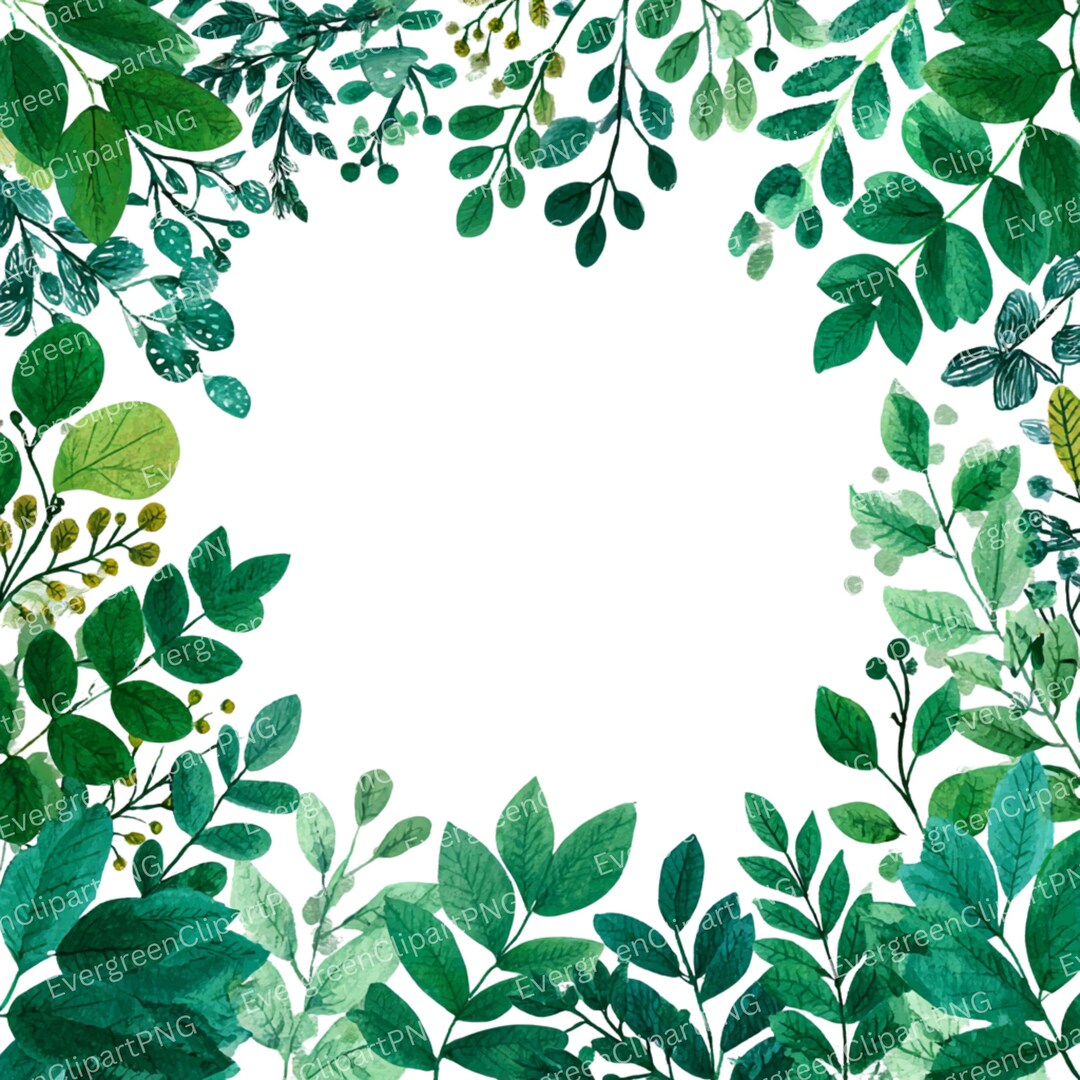 Watercolor Green Leaf Border Clipart: Botanical Wedding Frames (digital ...
