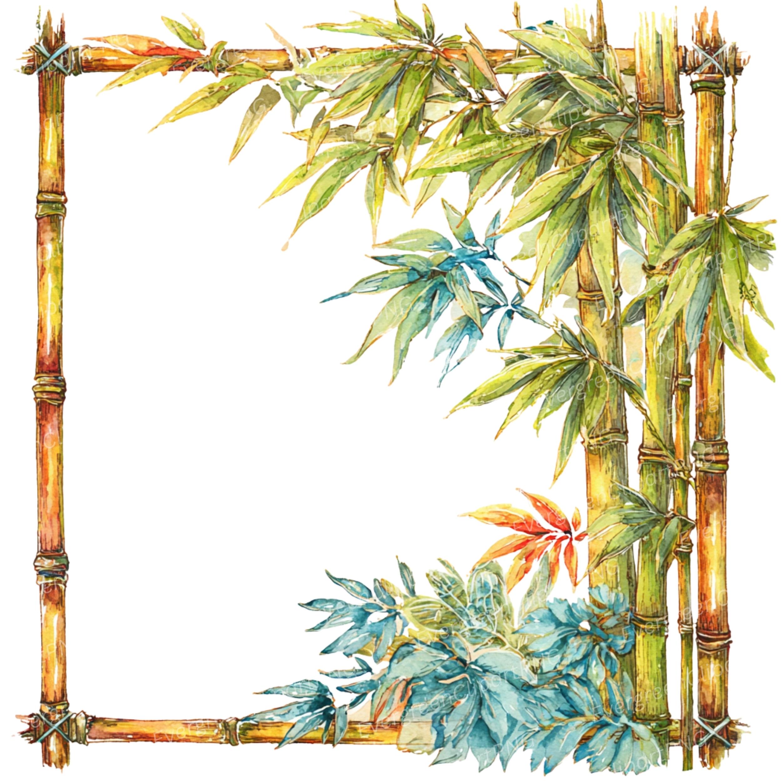 Watercolor Bamboo Frame Clipart, Tropical Greenery Borders (digital ...