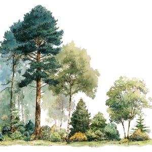 Watercolor Forest Tree Clipart: Woodland Landscape PNG (digital ...
