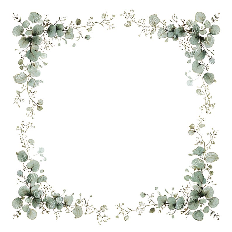 Watercolor Eucalyptus Frames | Green Botanical PNG Borders (digital ...