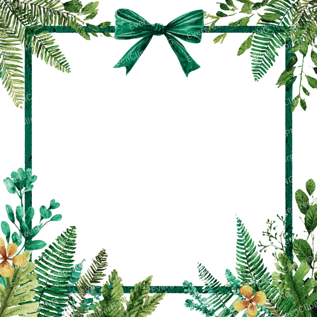 Watercolor Fern & Leaf Square Frame Clipart – 16 PNG Botanical Borders ...