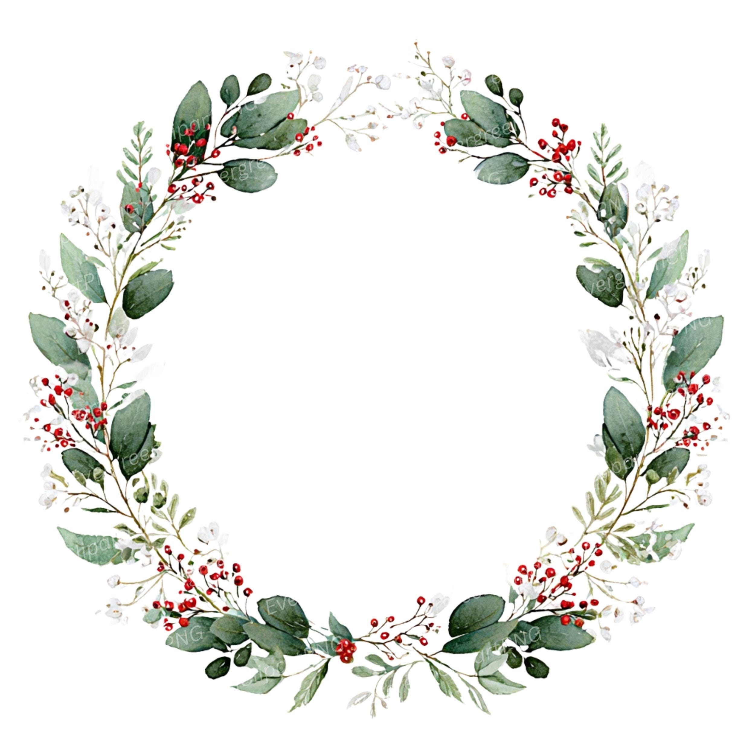 12 Watercolor Christmas Wreath Clipart: Festive Holiday Greenery (PNG ...