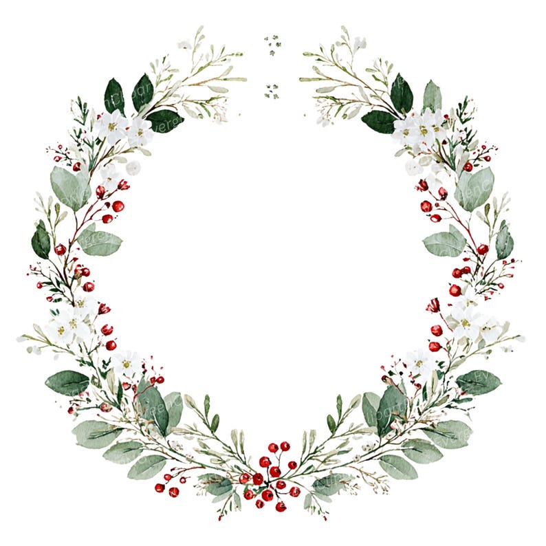 12 Watercolor Christmas Wreath Clipart: Festive Holiday Greenery (PNG ...