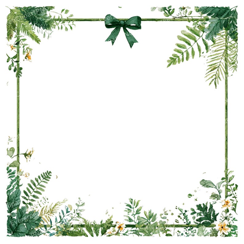 Fern & Ribbon Frame Clipart: Botanical Greenery PNG Borders (digital ...
