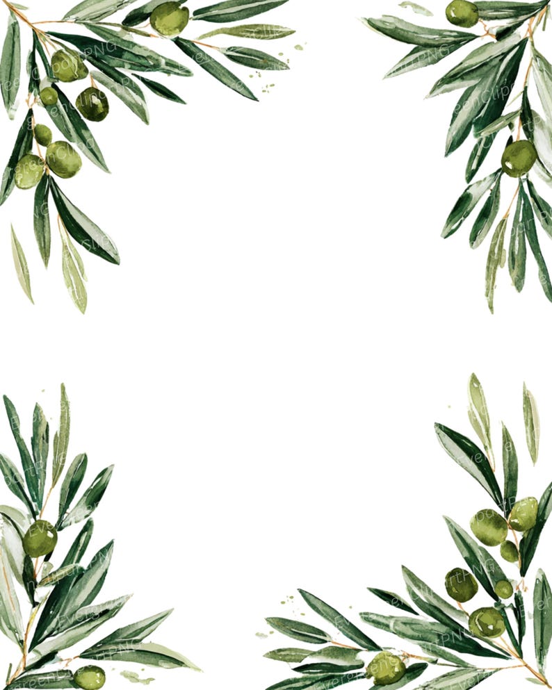 Watercolor Olive Branch Frames: Botanical Wreaths, Wedding Clipart ...