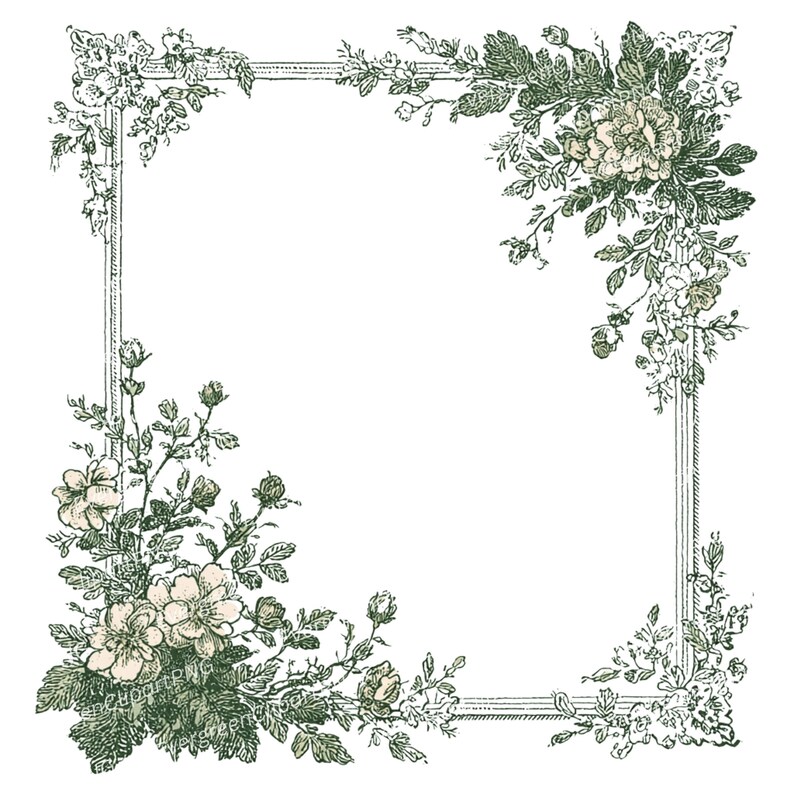 Watercolor Botanical Frame Clipart: Green Floral Borders (digital ...