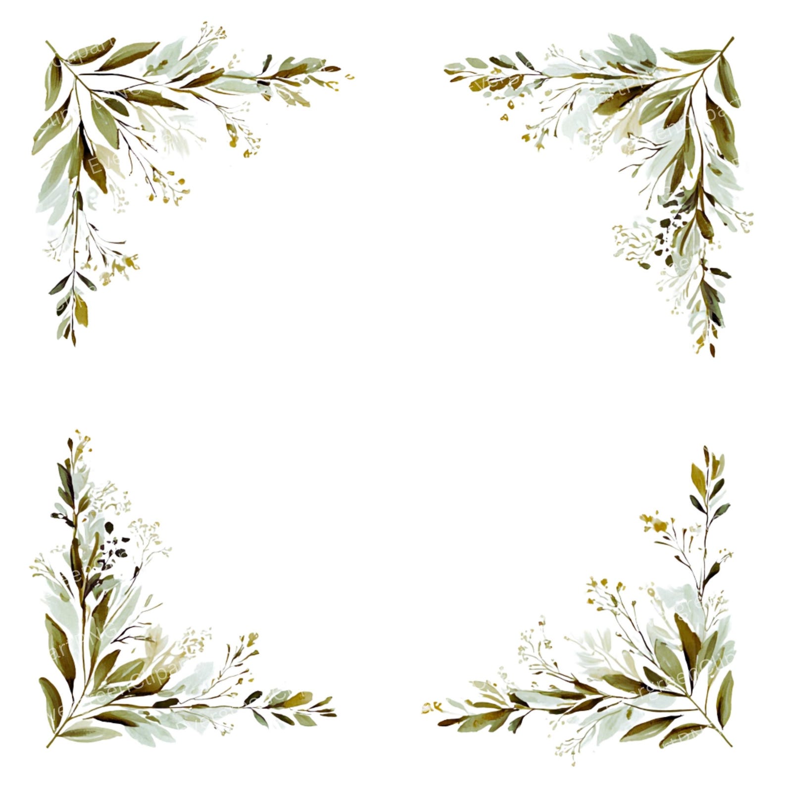 Watercolor Olive Green Leaf Frame Clipart: Botanical Wedding Invitation ...