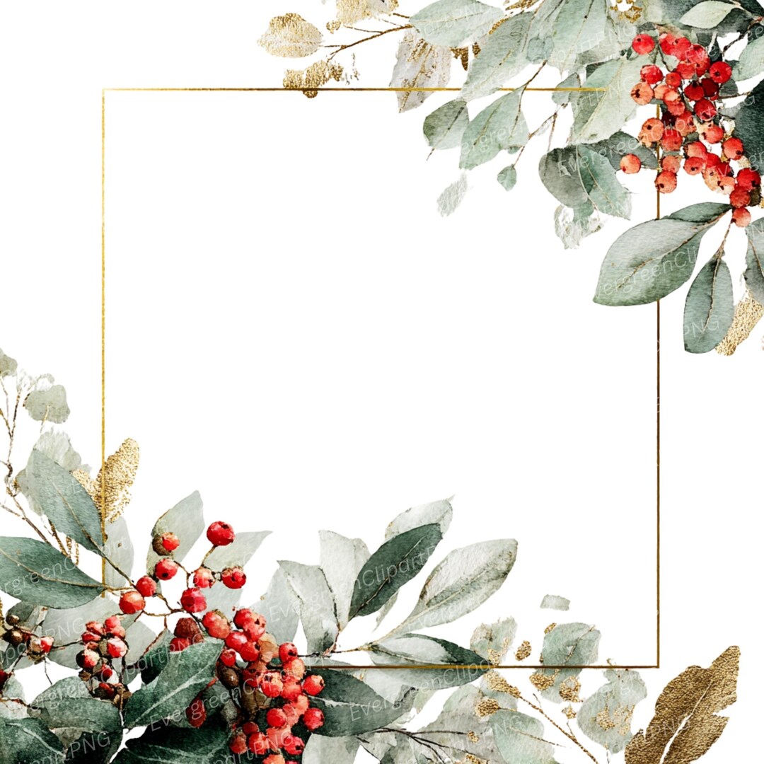 11 PNG Christmas Frames – Watercolor Holiday Borders With Green Leaves ...