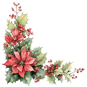 Watercolor Poinsettia Christmas Border Clipart: Festive Holly Frames ...