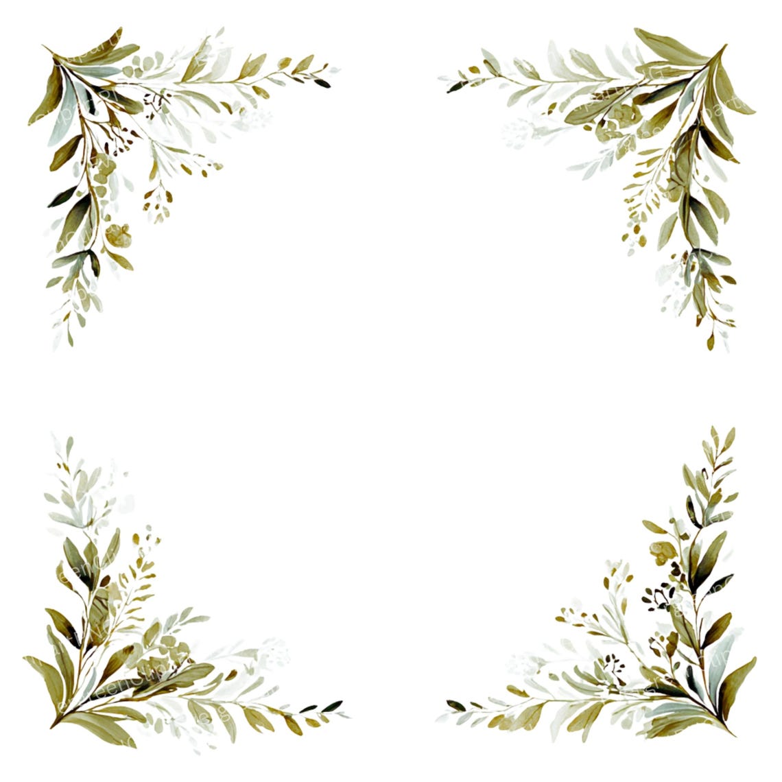 Watercolor Olive Green Leaf Frame Clipart: Botanical Wedding Invitation ...