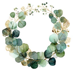 Eucalyptus Gold Wreath Clipart: Watercolor Botanical Frames (digital ...